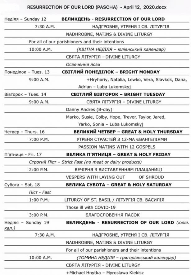 ОRDER OF SERVICES FOR HOLY WEEK & EASTER 2020 - The Conception of the ...